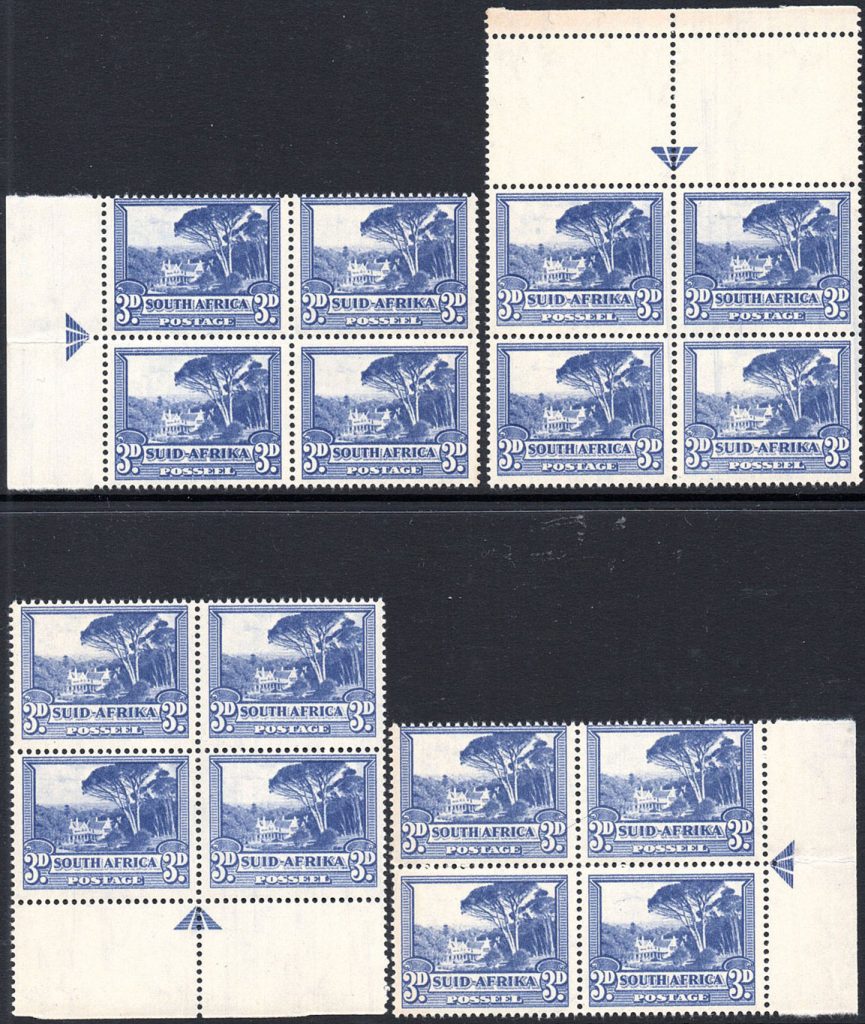 1947-54, SG 117, 3d blue, all four arrow blocks of 4, UM – AfricaStamps ...